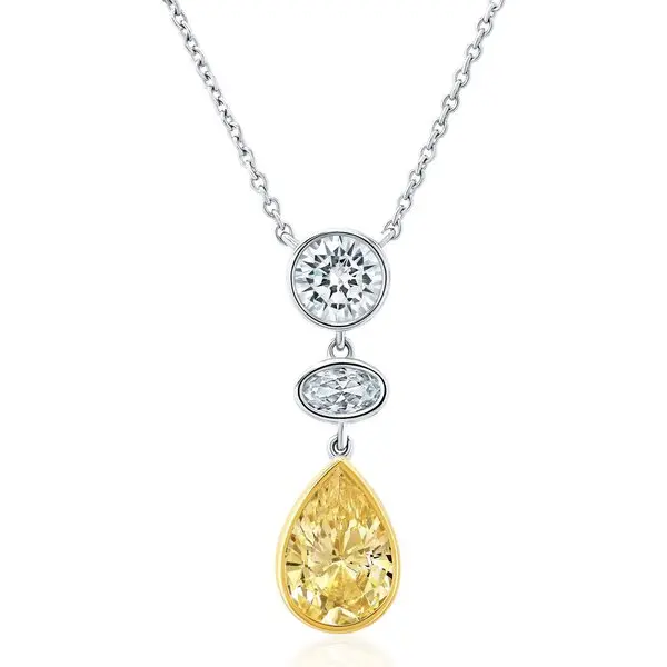 CRISLU Canary Cubic Zirconia Pendant Necklace - Pure Platinum/canary Stone