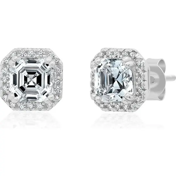 CRISLU Asscher-cut Cubic Zirconia Stud Earrings - Pure Platinum/clear Stone