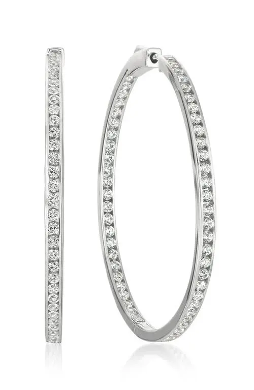 CRISLU Pavé Cubic Zirconia Inside Out Hoop Earrings - Pure Platinum/clear Stone