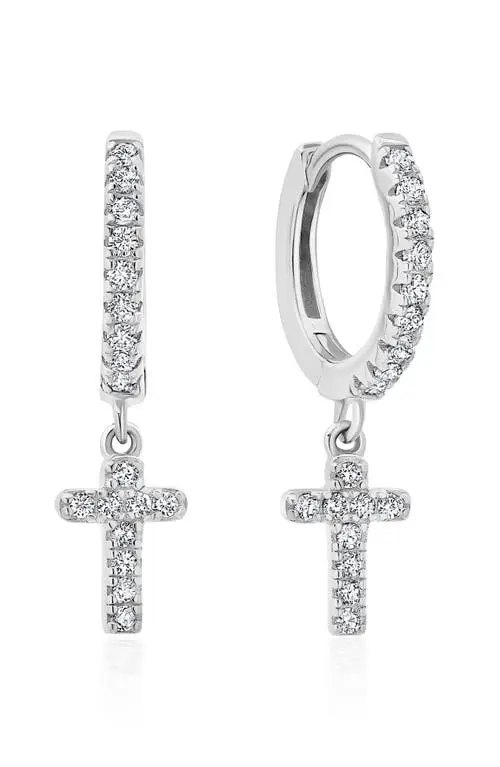 CRISLU Pavé Cross Huggie Hoop Earrings - Pure Platinum/clear Stone