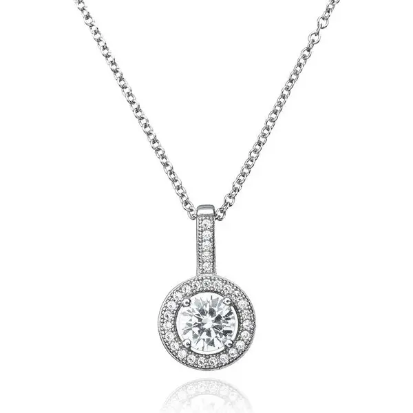 CRISLU Brilliant Cut Cubic Zirconia Halo Pendant Necklace - Pure Platinum/clear Stone