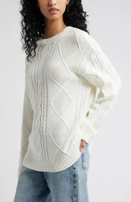 Bp. Cabled Oversized Cotton-blend Crewneck Sweater - Ivory