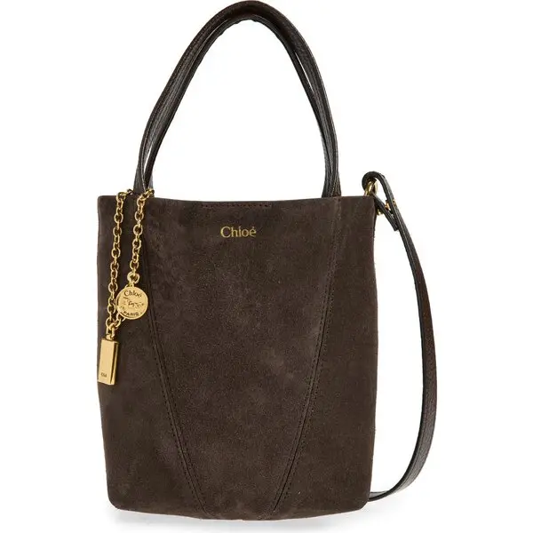 Chloé Small Spin Suede Crossbody Tote - Kohl Brown