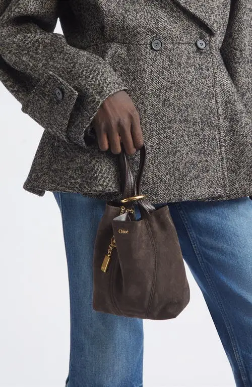 Chloé Small Spin Suede Crossbody Tote - Kohl Brown