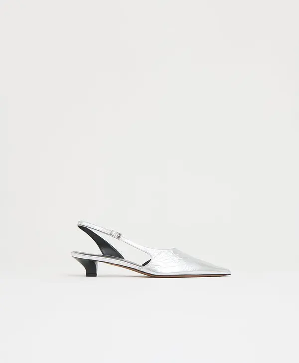 MANSUR GAVRIEL Anna Kitten Heel - Crinkled Silver