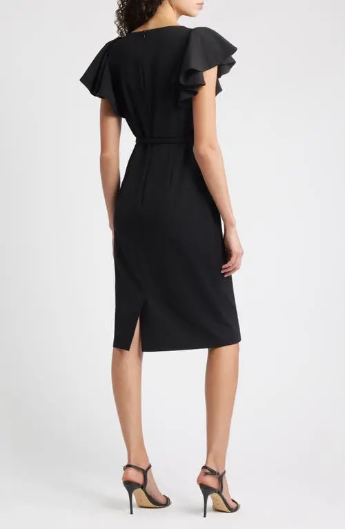 Anne Klein Belted Flutter Sleeve Sheath Dress - Anne Black