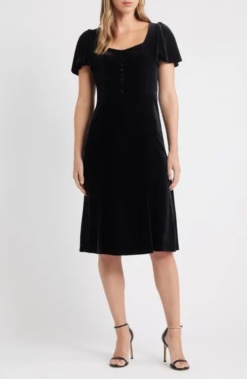 Anne Klein Flared Sleeve Velvet Dress - Anne Black