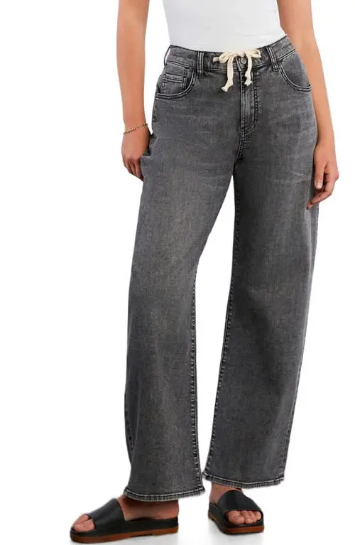 HINT OF BLU Tie Front Barrel Leg Jeans - Field Grey