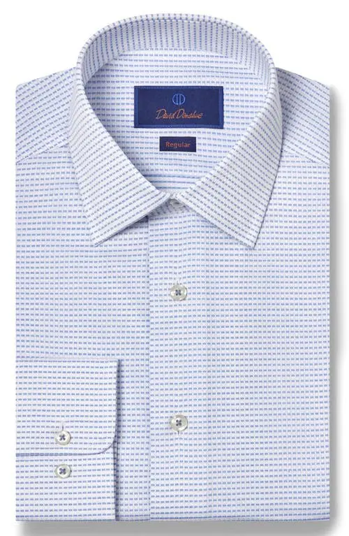 David Donahue Regular Fit Neat Print Cotton Dress Shirt - White/blue