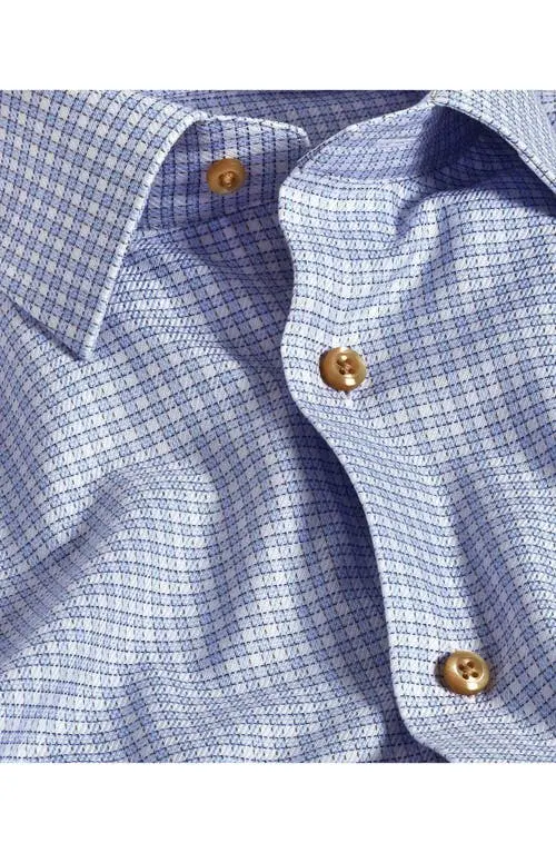 David Donahue Regular Fit Check Print Cotton Dress Shirt