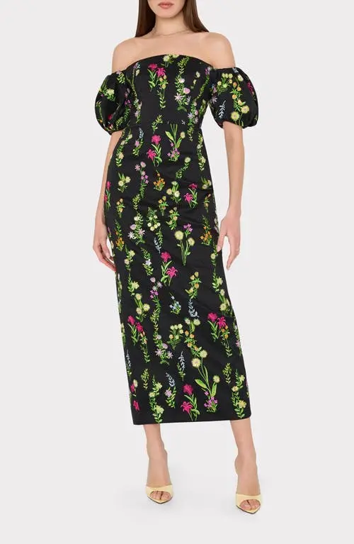MILLY Nira Bloom Embroidered Off-the-shoulder Gown