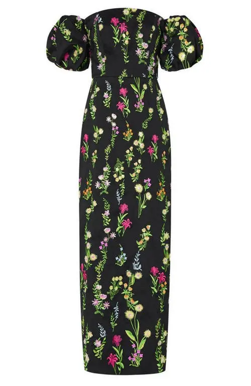 MILLY Nira Bloom Embroidered Off-the-shoulder Gown