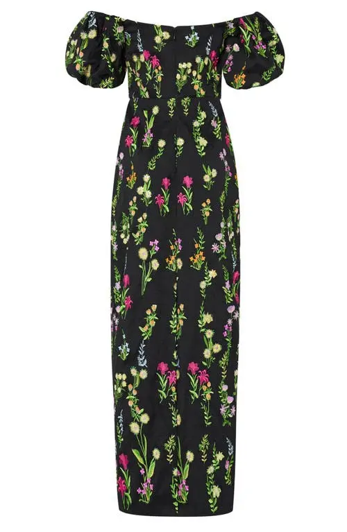 MILLY Nira Bloom Embroidered Off-the-shoulder Gown