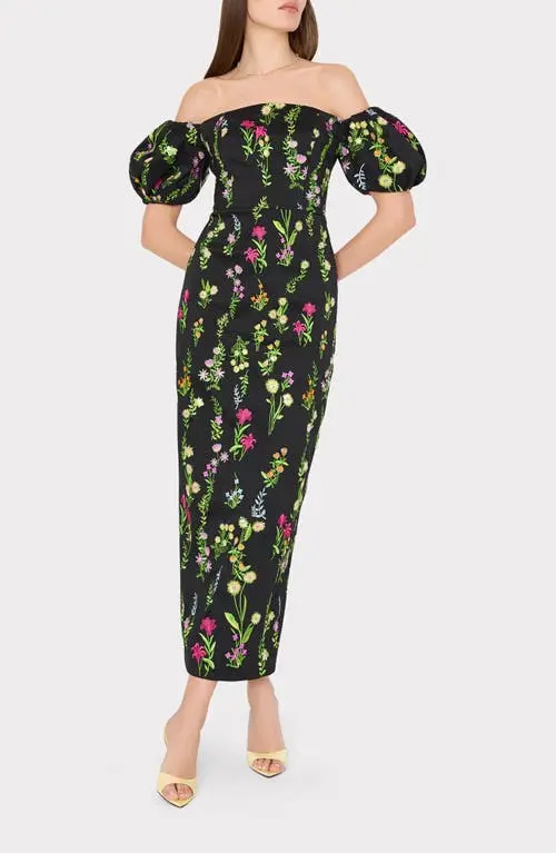 MILLY Nira Bloom Embroidered Off-the-shoulder Gown