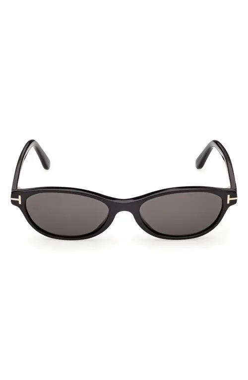 TOM FORD Oval Sunglasses - Shiny Black/smoke Lens