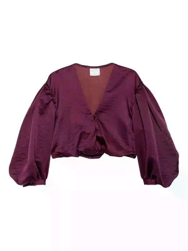 FORTE_FORTE Balloon-sleeve V-neck Top - Red