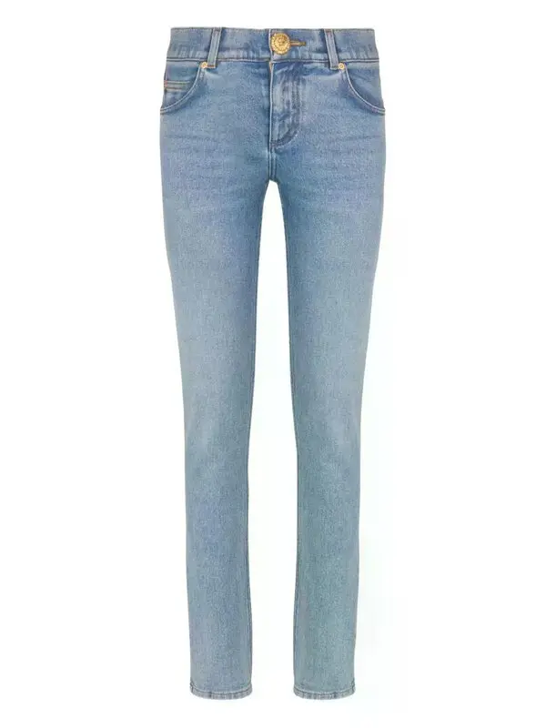 Balmain Faded-wash Jeans With Button Detailing - Blue