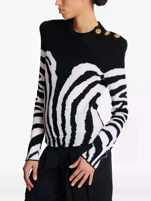 Balmain Zebra-pattern Padded-shoulder Sweater