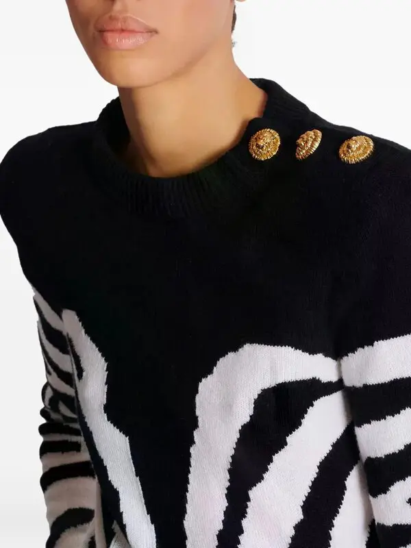 Balmain Zebra-pattern Padded-shoulder Sweater