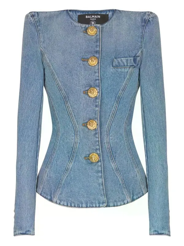 Balmain Padded-shoulder Buttoned Denim Jacket