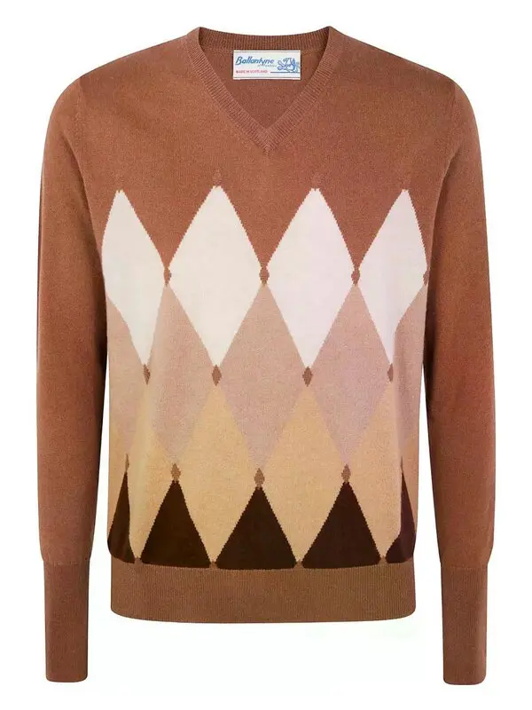 BALLANTYNE Diamond-pattern V-neck Sweater - Brown
