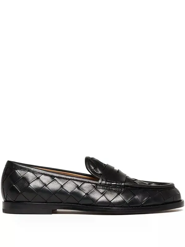 SCAROSSO Woven-leather Loafers - Black