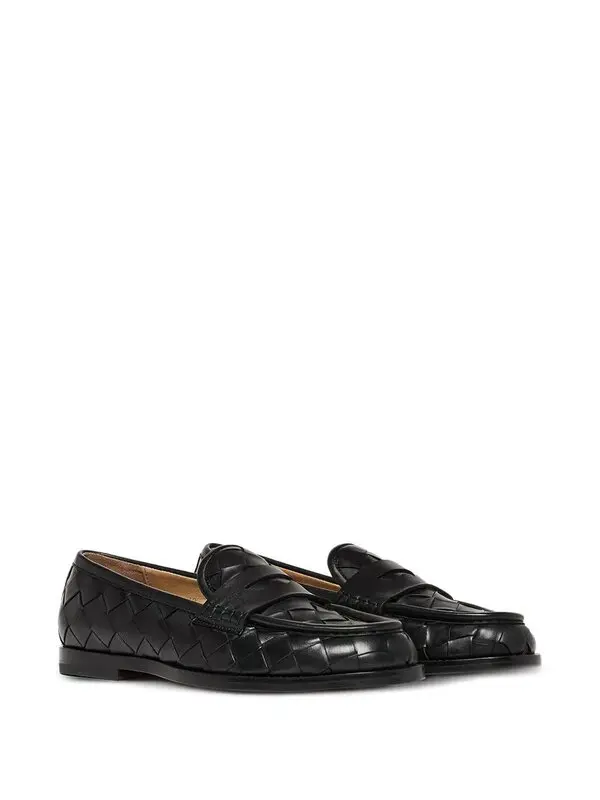 SCAROSSO Woven-leather Loafers - Black