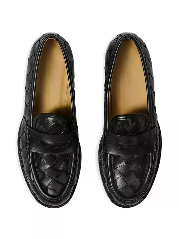 SCAROSSO Woven-leather Loafers - Black