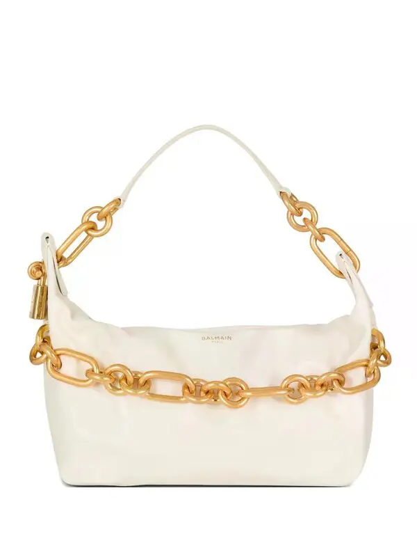 Balmain Medium Leather Shoulder Bag - White