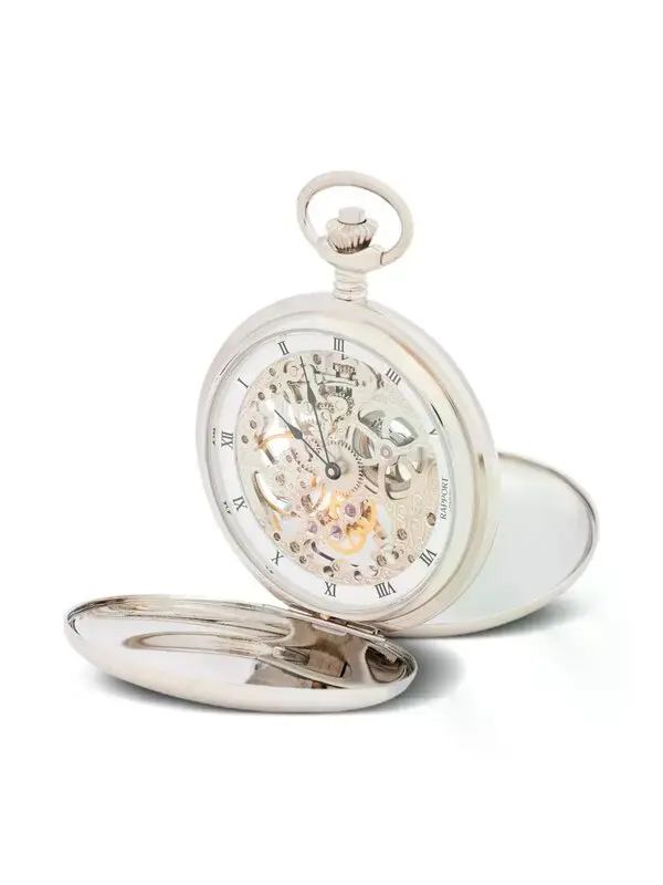 RAPPORT LONDON Skeleton Double Hunter Pocket Watch - Silver
