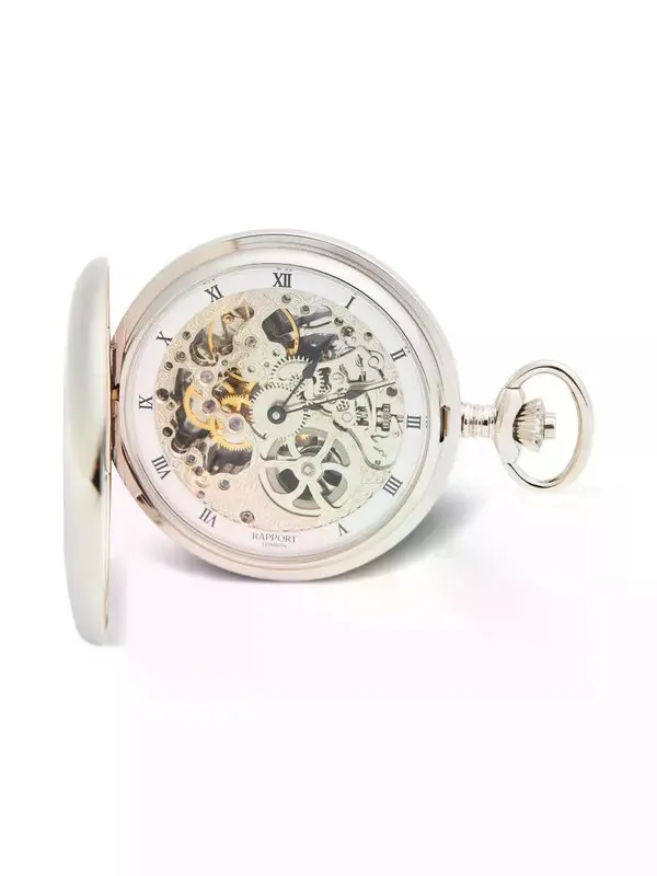 RAPPORT LONDON Skeleton Double Hunter Pocket Watch - Silver