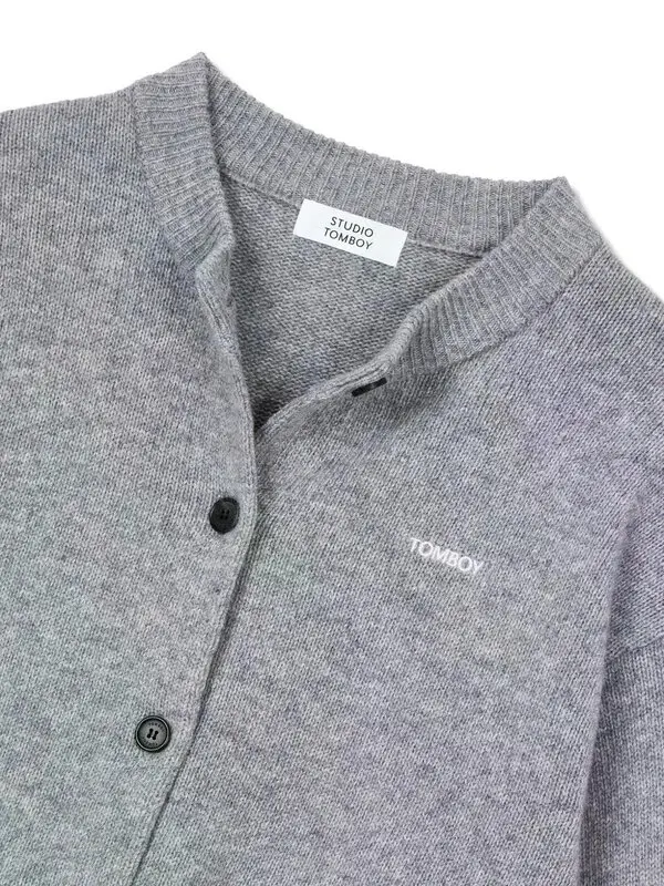 STUDIO TOMBOY Logo-embroidered Button-front Cardigan - Grey