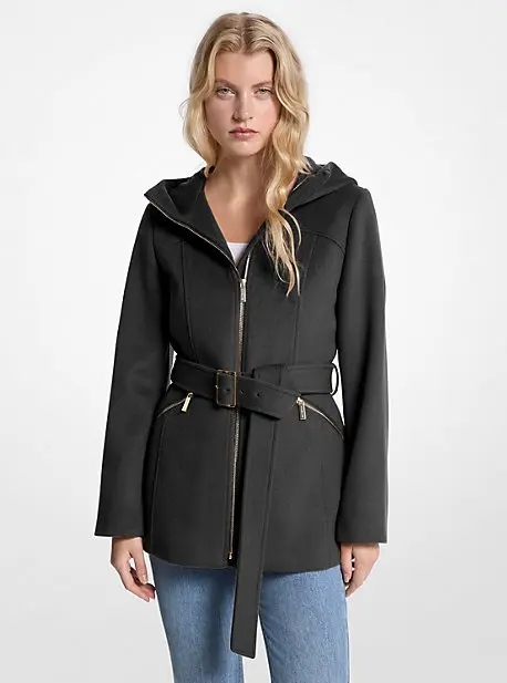 Michael Kors Wool Blend Hooded Coat - Black