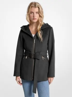 Michael Kors Wool Blend Hooded Coat - Black