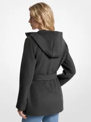 Michael Kors Wool Blend Hooded Coat - Black