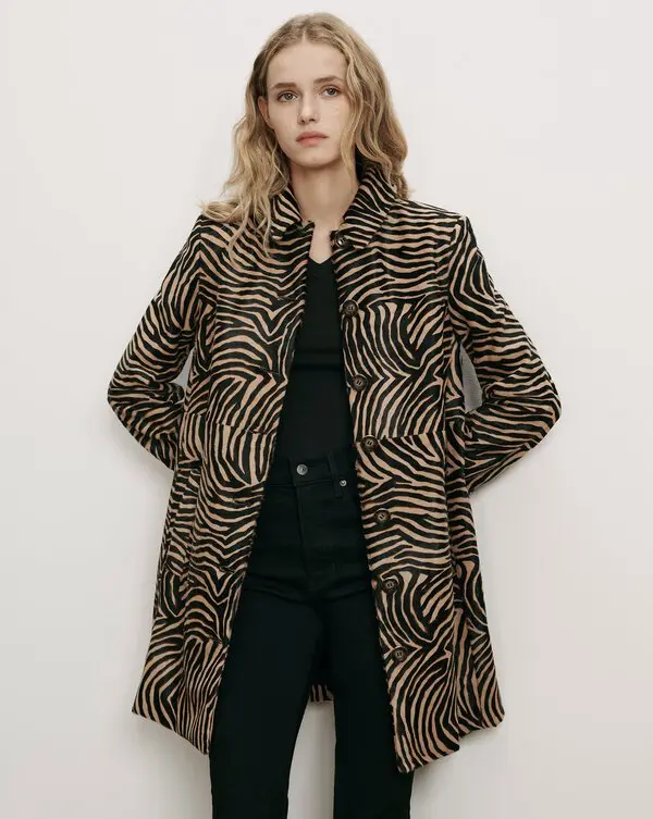 Veronica Beard Shelley Leopard Print Calf Hair Coat - Tan Multi