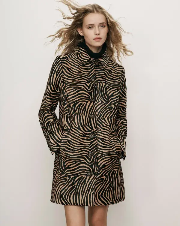 Veronica Beard Shelley Leopard Print Calf Hair Coat