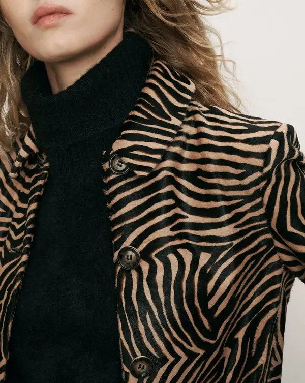 Veronica Beard Shelley Leopard Print Calf Hair Coat