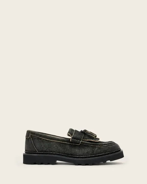 ALLSAINTS Skiff Suede Tassel Loafers - Charcoal Grey