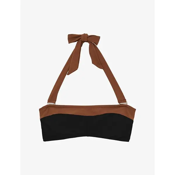 REISS Nala Contrast-trim Bandeau Bikini Top - Black Tan