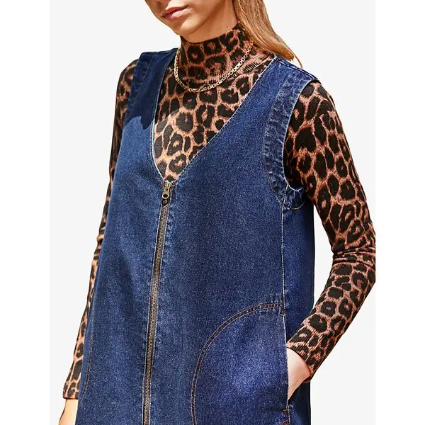 RO&ZO V-neck Zip-front Denim Mini Dress