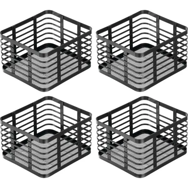 MDESIGN Metal Pantry Basket With Handlesset Of 4 - Matte Black