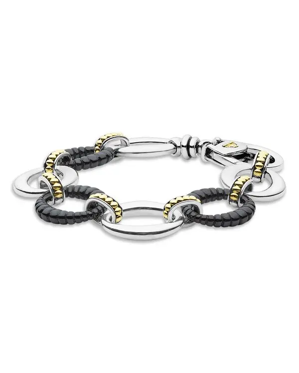 Lagos Two-tone Ceramic Link Bracelet - Silver