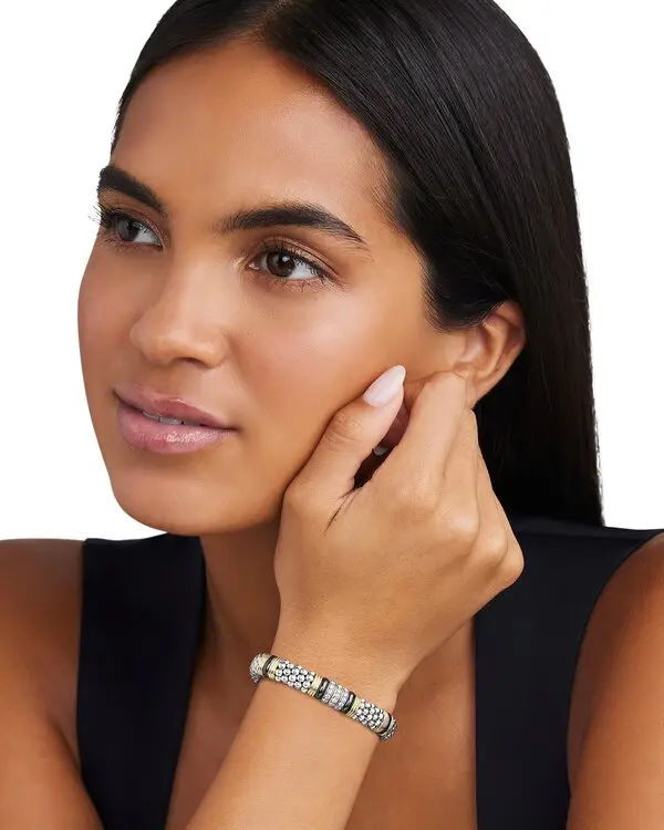 Lagos 18k Yellow Gold & Sterling Black Caviar Diamond & Black Ceramic Station Bracelet - Silver