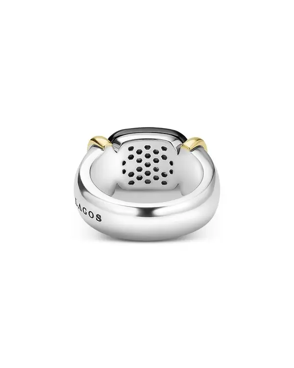 Lagos 18k Yellow Gold, Sterling Diamond & Black Ceramic Ring - Silver