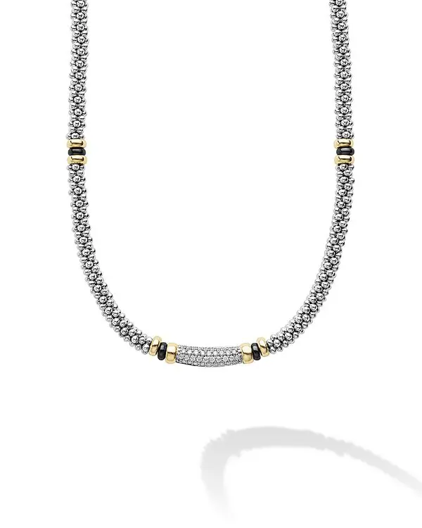 Lagos 18k Yellow Gold, Sterling Diamond, And Black Ceramic Collar Necklace - Silver