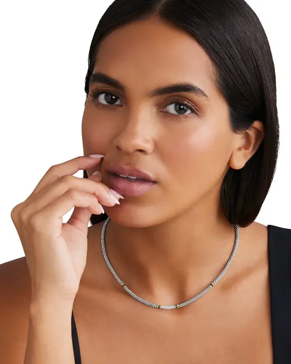 Lagos 18k Yellow Gold, Sterling Diamond, And Black Ceramic Collar Necklace - Silver