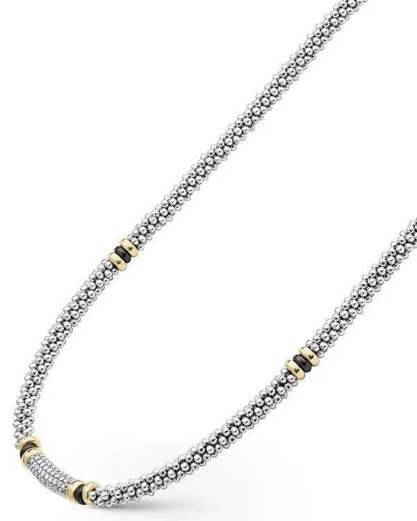 Lagos 18k Yellow Gold, Sterling Diamond, And Black Ceramic Collar Necklace - Silver