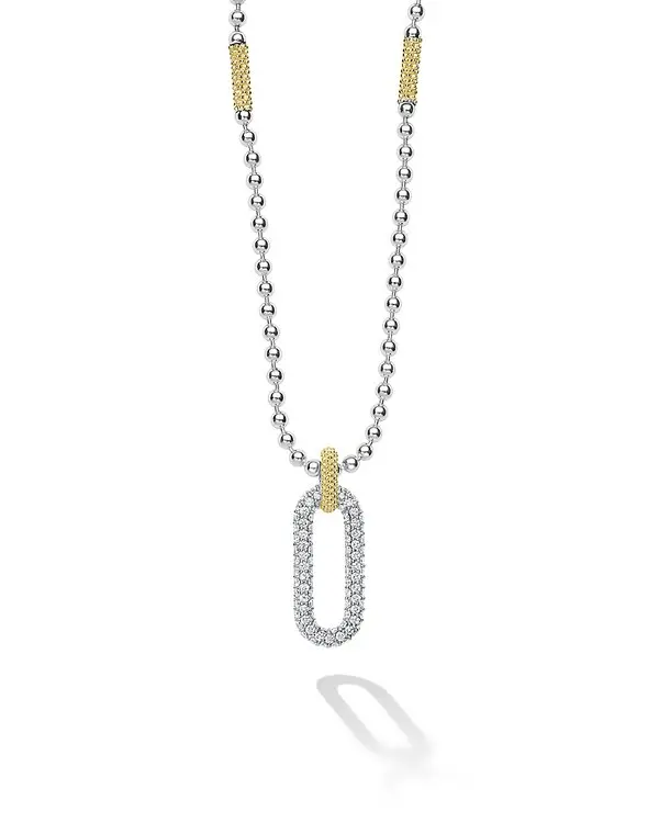 Lagos 18k Yellow Gold & Sterling Caviar Lux Diamond Clip Pendant Necklace - Silver