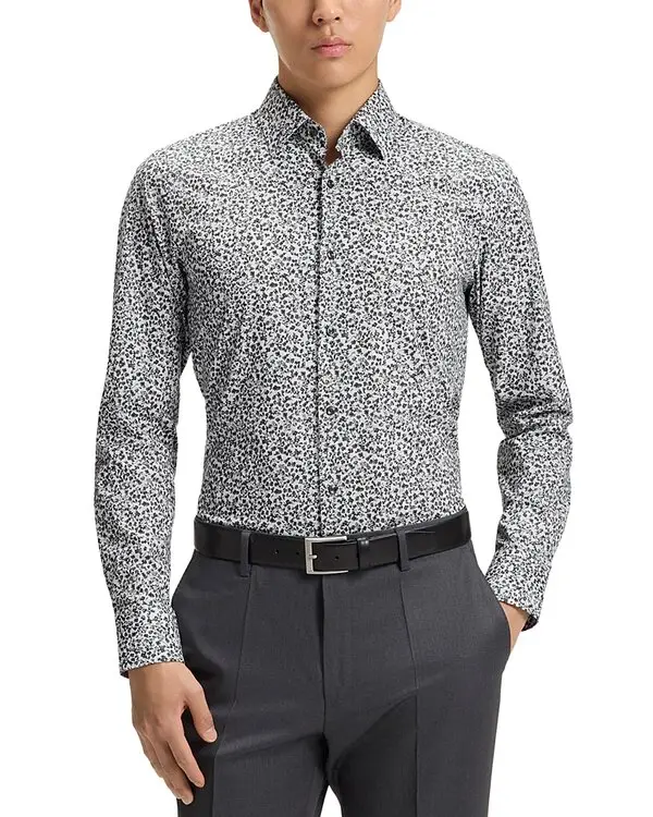 BOSS Hank Slim Fit Printed Button-front Shirt - Medium Green